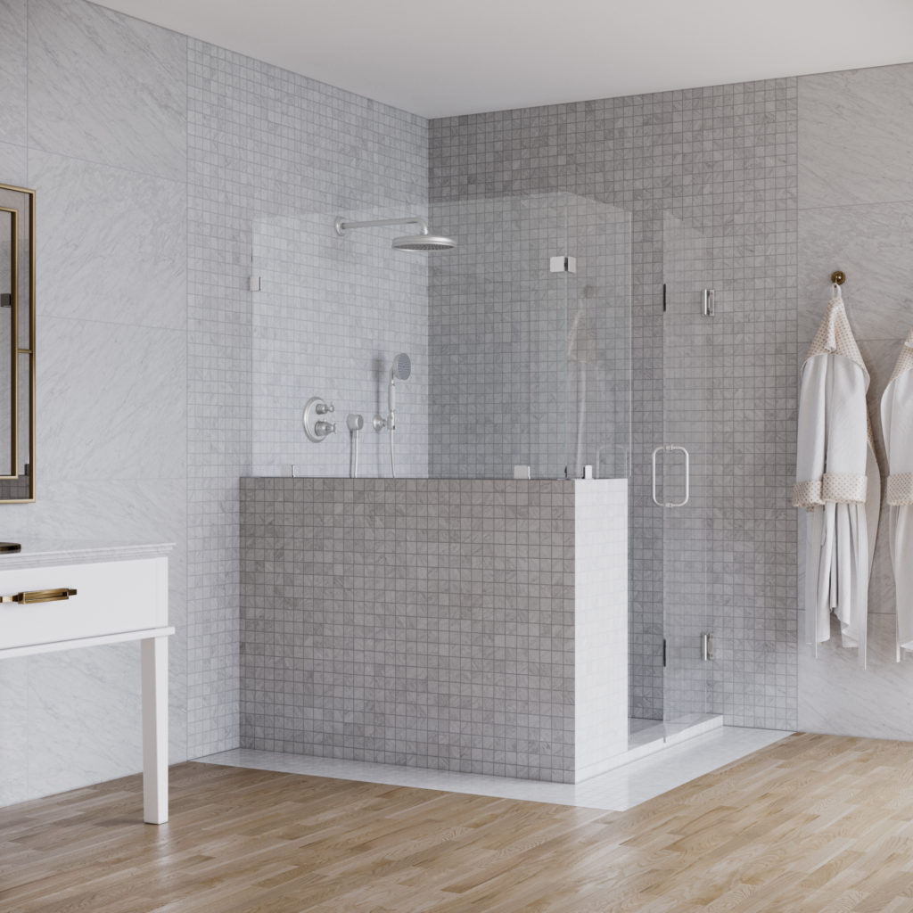 LH Corner Shower with Notch and Knee Wall – B&G Glass